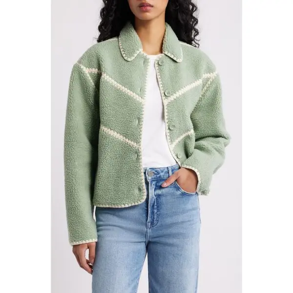 UGG Ellison Whipstitch Fleece Jacket - Green Fog Heather