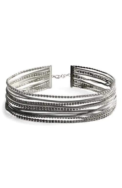 Mango Combined Crystal Choker Necklace - Silver