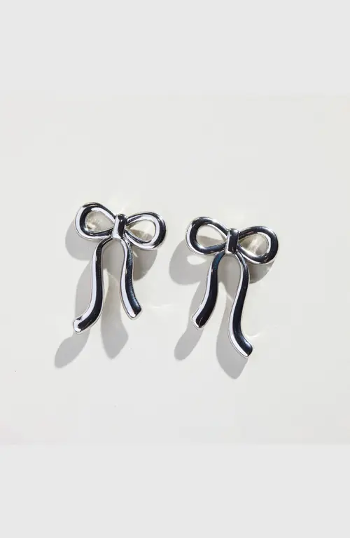 NICKEL & SUEDE Vintage Bow Stud Earrings - Silver
