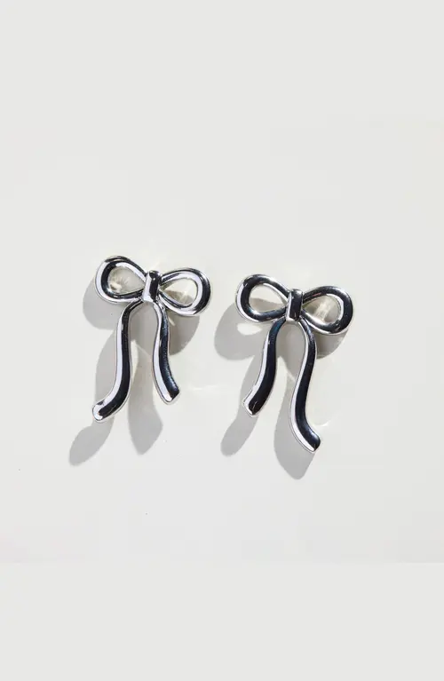 NICKEL & SUEDE Bow Stud Earrings - Silver