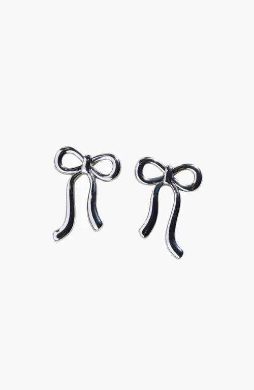 NICKEL & SUEDE Bow Stud Earrings - Silver