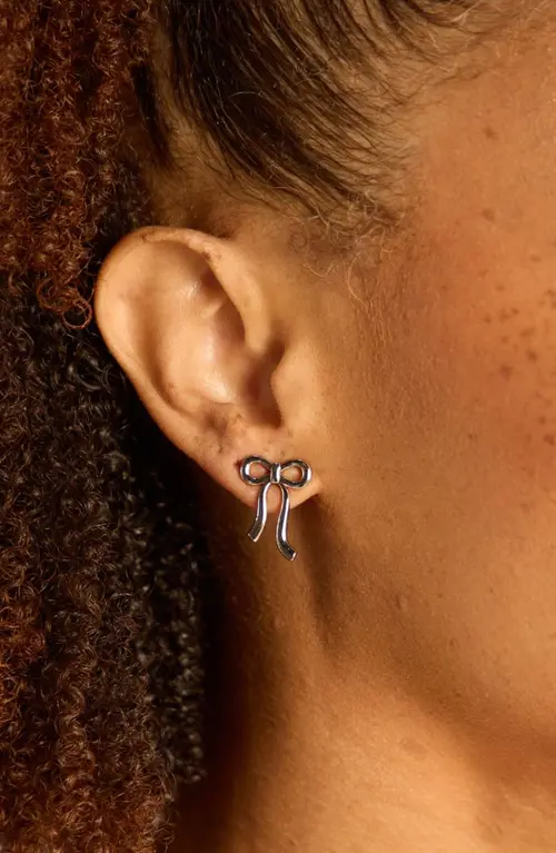 NICKEL & SUEDE Bow Stud Earrings - Silver