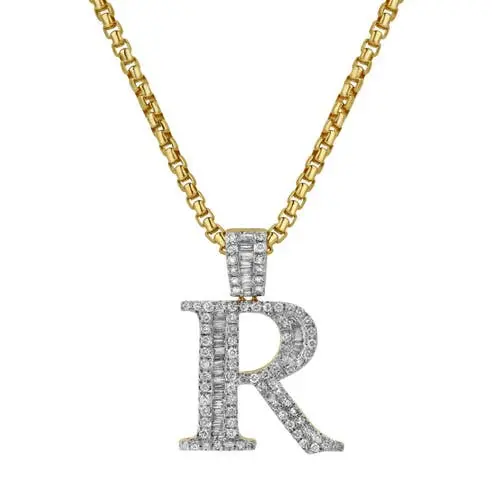 LUVMYJEWELRY Diamond "r" Initial Pendant - 10k Yellow Gold