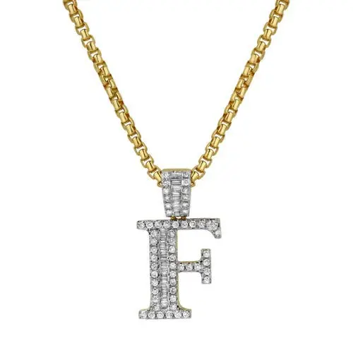LUVMYJEWELRY Diamond "f" Initial Pendant - 10k Yellow Gold