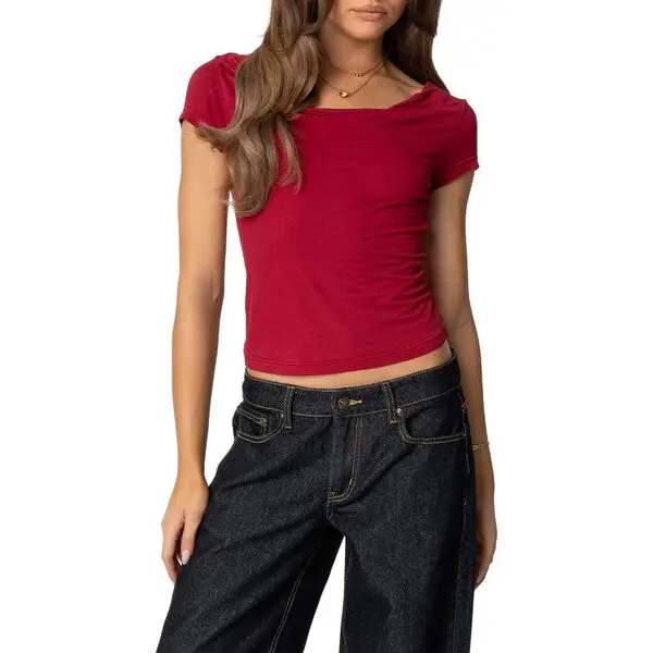 EDIKTED Javi Cowl Neck Top - Red