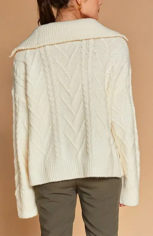 CRESCENT Front Zip Cable Knit Sweater - Pearl