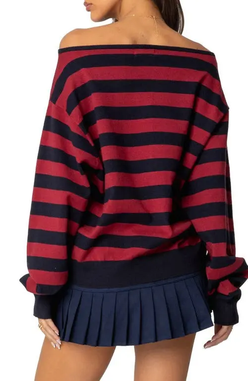 EDIKTED Sterling Stripe Off-the-shoulder Sweater - Mix