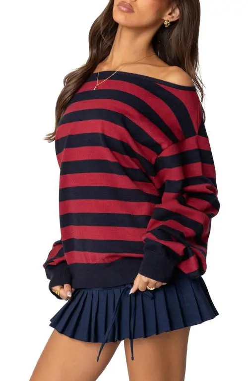 EDIKTED Sterling Stripe Off-the-shoulder Sweater - Mix