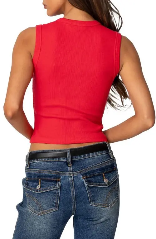 EDIKTED Basel Rib Crop Top - Red