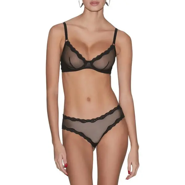 Fleur Du Mal Sheer Tulle Demi Bra - Black