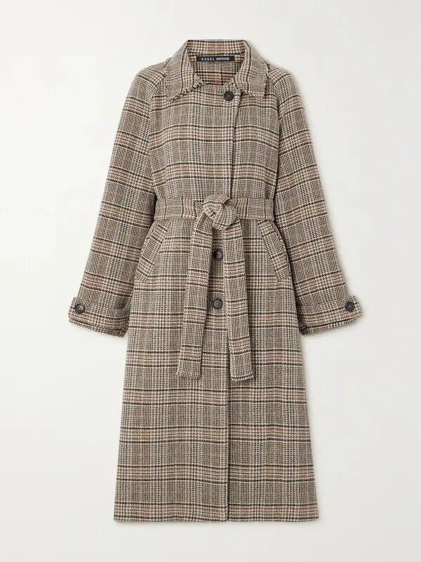 KASSL EDITIONS Checked Wool-blend Belted Coat