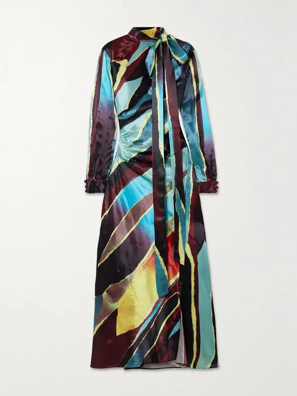 Christopher John Rogers Pussy-bow Cutout Printed Maxi Dress - Multi