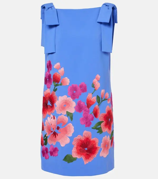 Carolina Herrera Floral Embroidered Crepe Minidress