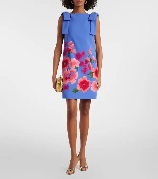 Carolina Herrera Floral Embroidered Crepe Minidress