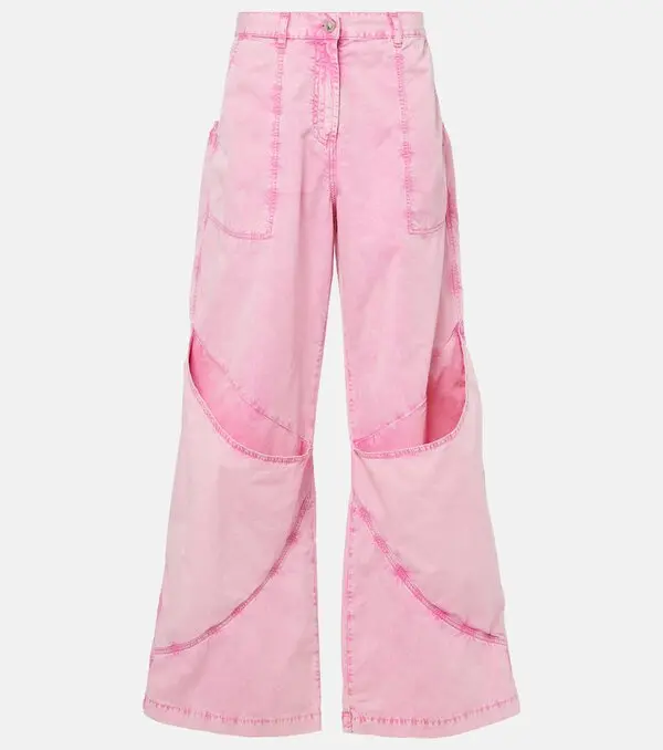Attico Mid-rise Wide-leg Canvas Pants - Pink