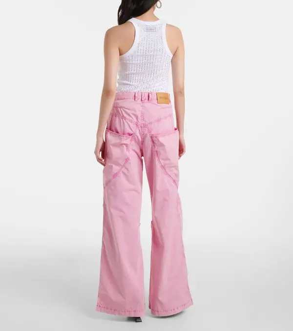 Attico Mid-rise Wide-leg Canvas Pants - Pink