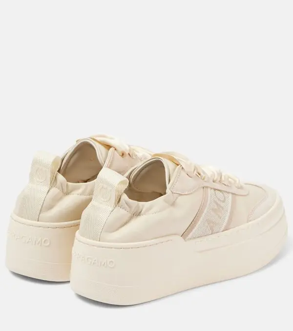 FERRAGAMO Suede-trimmed Leather Platform Sneakers