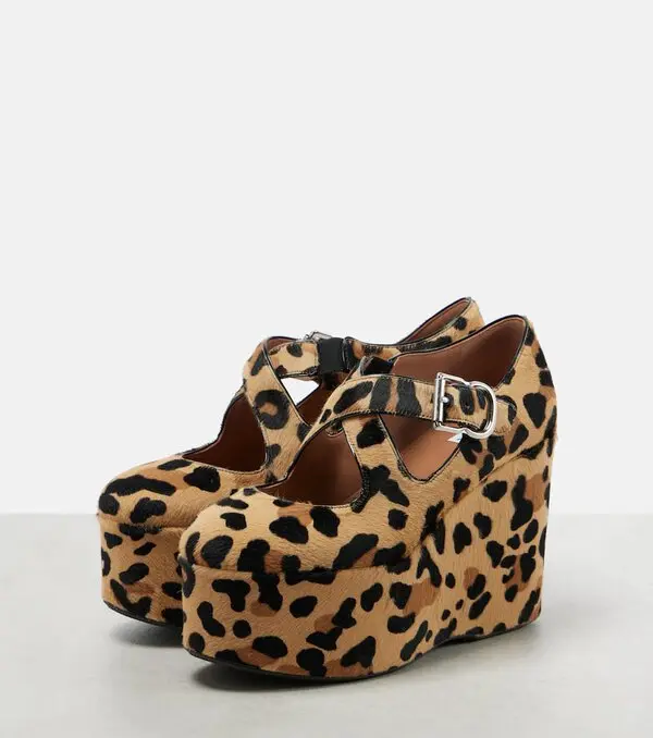 Alaïa Criss-cross Leopard-print Calf Hair Wedges - Brown