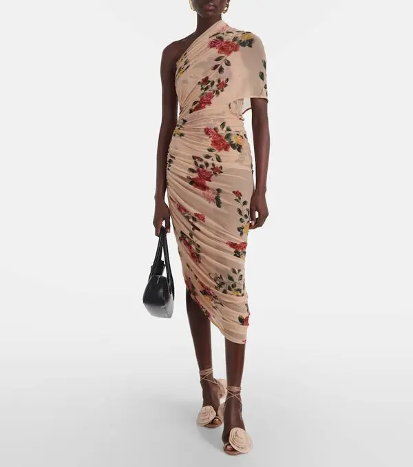Magda Butrym Floral Draped One-shoulder Midi Dress