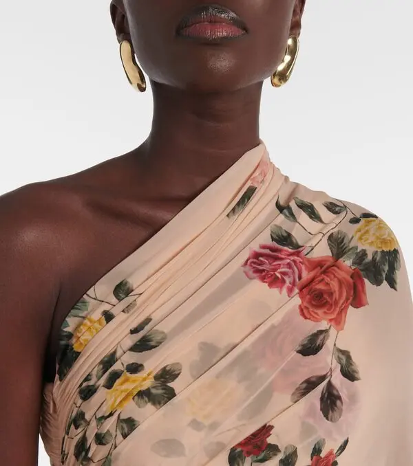 Magda Butrym Floral Draped One-shoulder Midi Dress