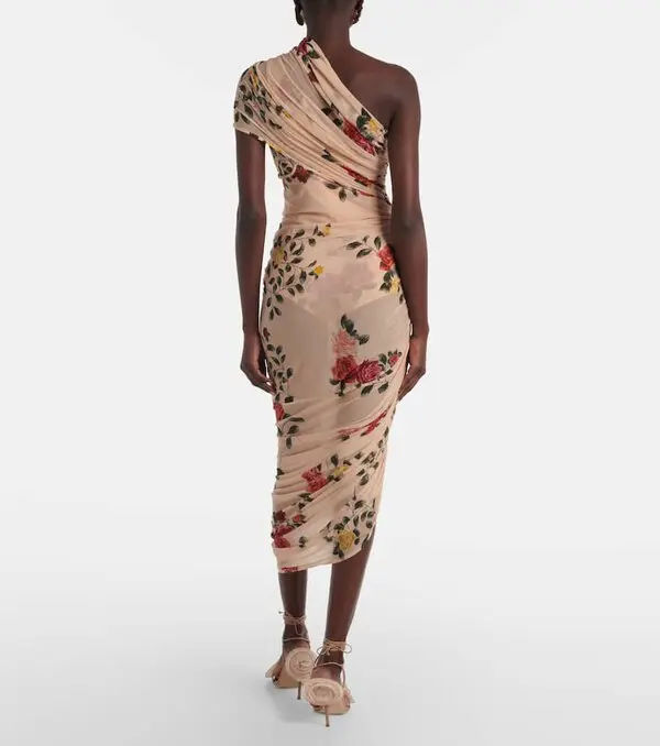 Magda Butrym Floral Draped One-shoulder Midi Dress