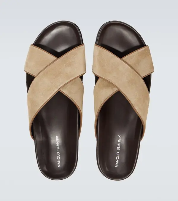 Manolo Blahnik Chiltern Suede Slides - Green