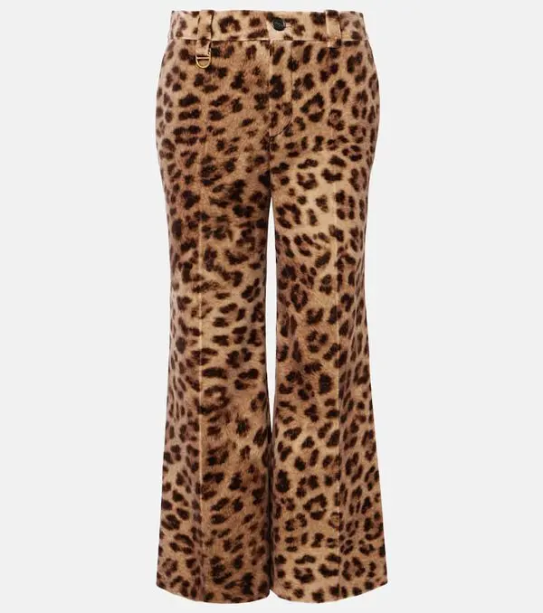 Chloé Leopard-print Flared Cotton Velvet Pants - Yellow