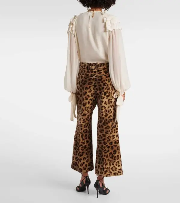 Chloé Leopard-print Flared Cotton Velvet Pants - Yellow