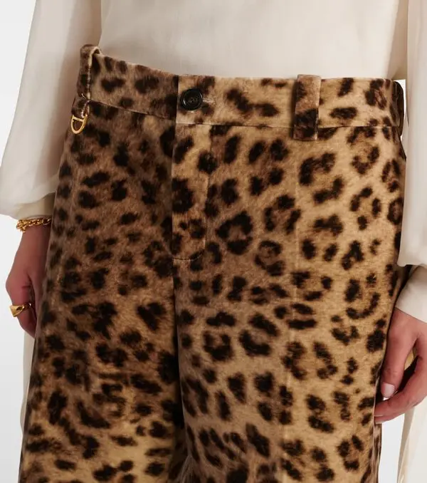 Chloé Leopard-print Flared Cotton Velvet Pants - Yellow