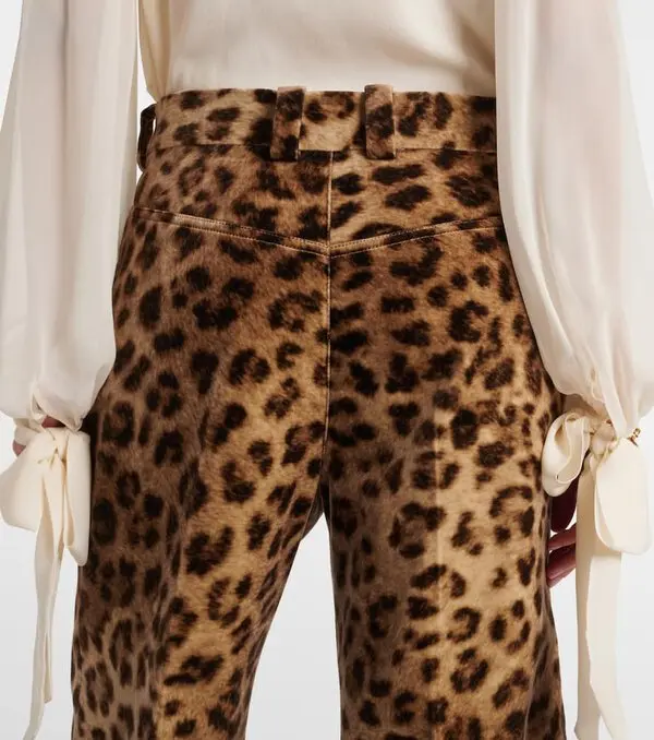 Chloé Leopard-print Flared Cotton Velvet Pants - Yellow