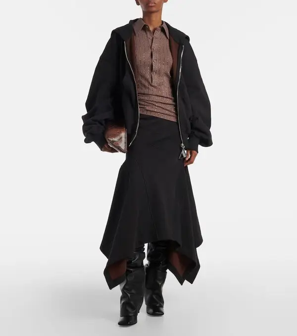 Attico Asymmetric Cotton Midi Skirt