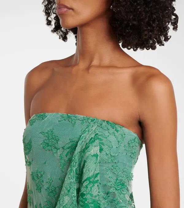 Christopher Esber Strapless Floral Lace Midi Dress - Green | Editorialist