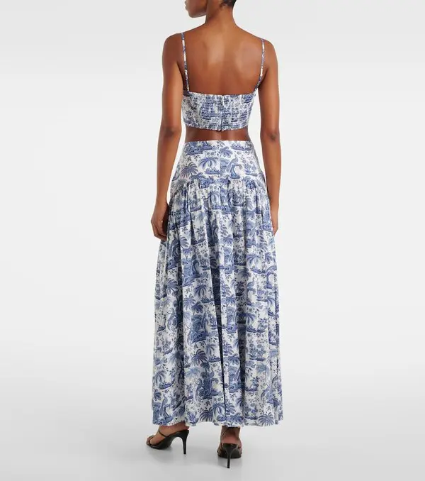 Staud Federico Printed Crop Top - Blue