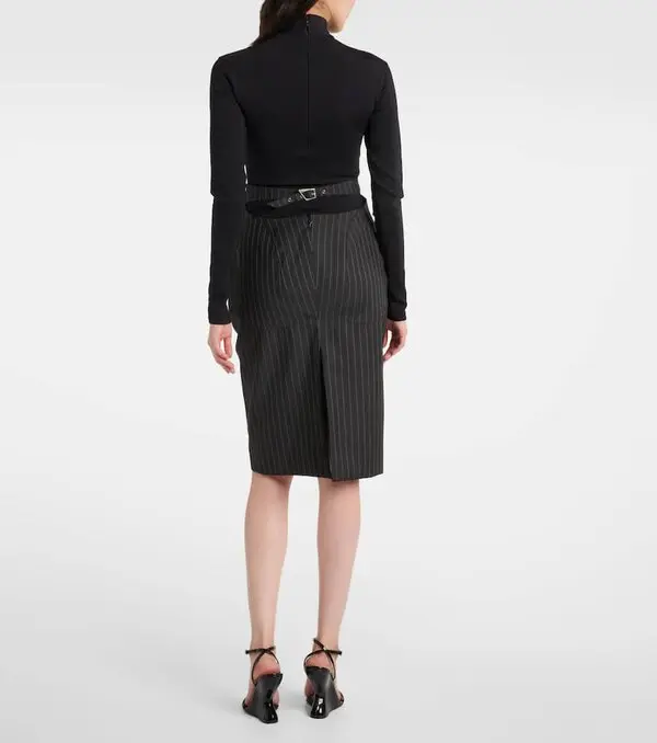 MUGLER Pinstripe Wool-blend Midi Skirt