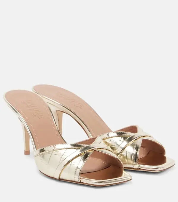 MALONE SOULIERS Perla 70 Croc-effect Leather Mules - Gold