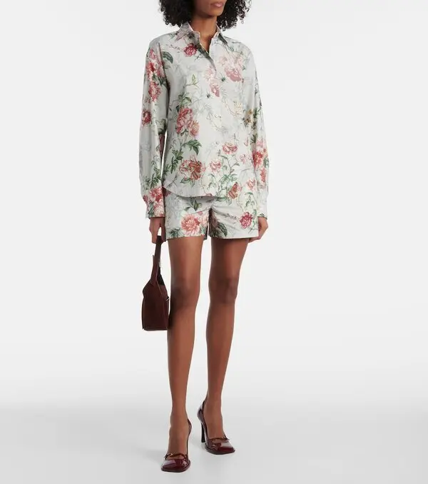 Attico Floral Cotton Poplin Shorts - Multicoloured