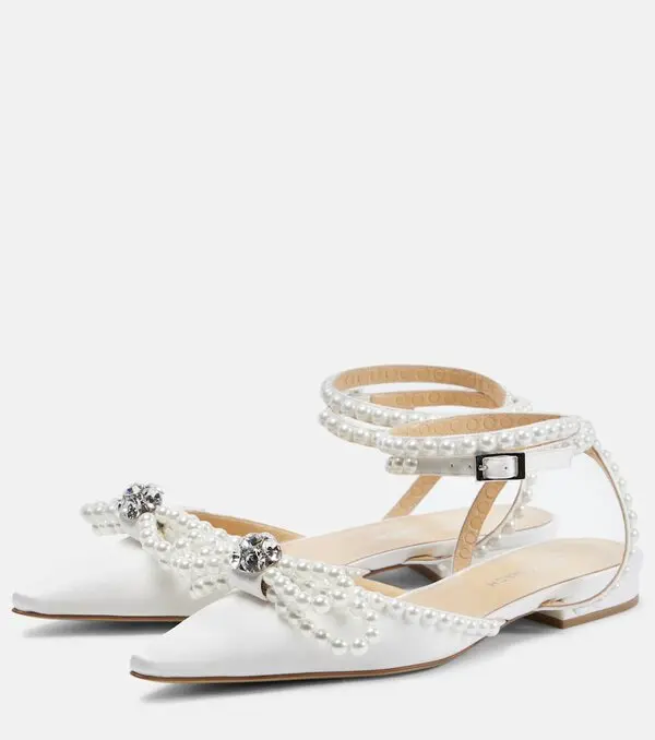 Mach & Mach Double Bow Embellished Ballet Flats