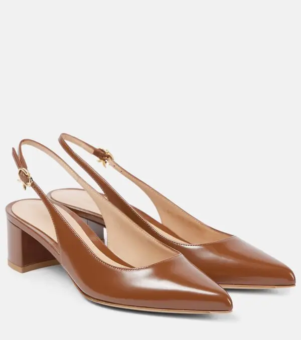 GIANVITO ROSSI 45 Leather Slingback Pumps - Brown
