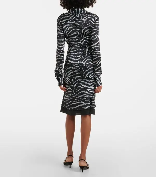 Attico Zebra-print Satin Midi Skirt