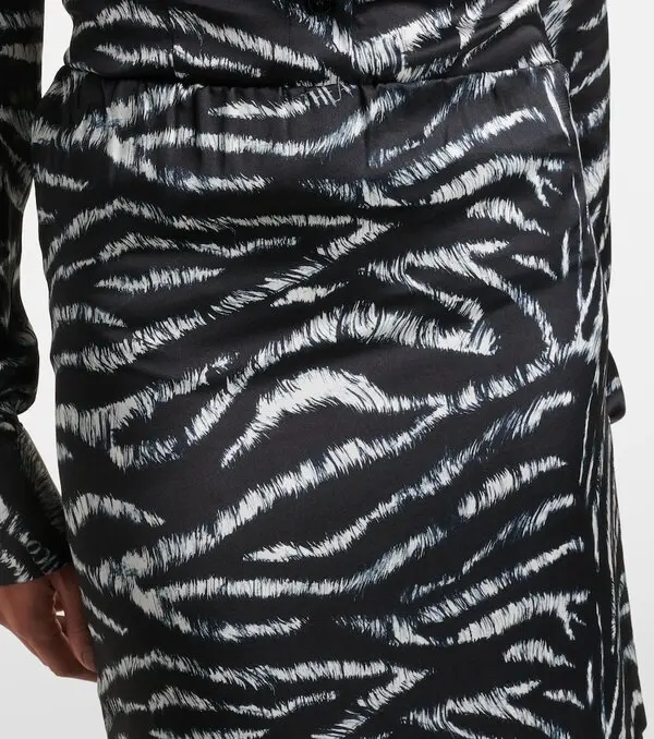 Attico Zebra-print Satin Midi Skirt