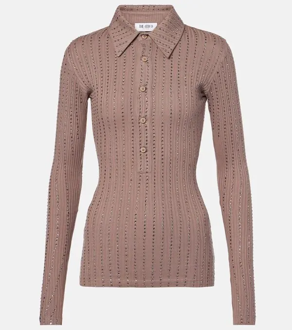 Attico Embellished Cotton Polo Sweater - Beige