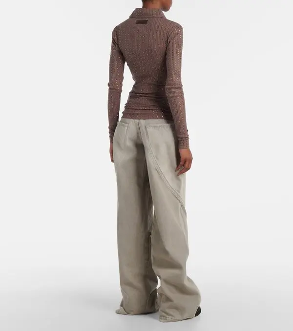 Attico Embellished Cotton Polo Sweater - Beige