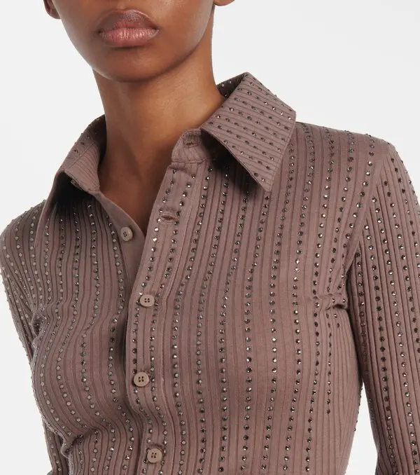 Attico Embellished Cotton Polo Sweater - Beige