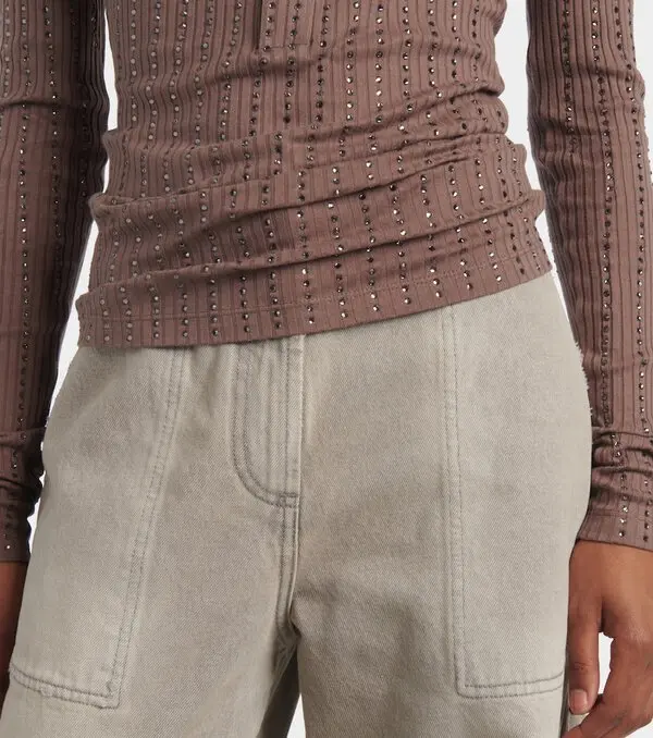 Attico Embellished Cotton Polo Sweater - Beige