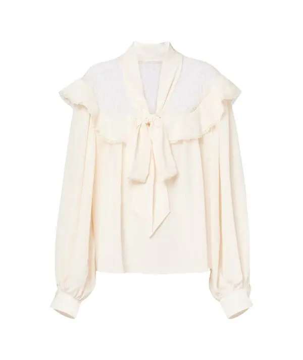 Stella McCartney Bow-detail Lace-trimmed Blouse - Beige
