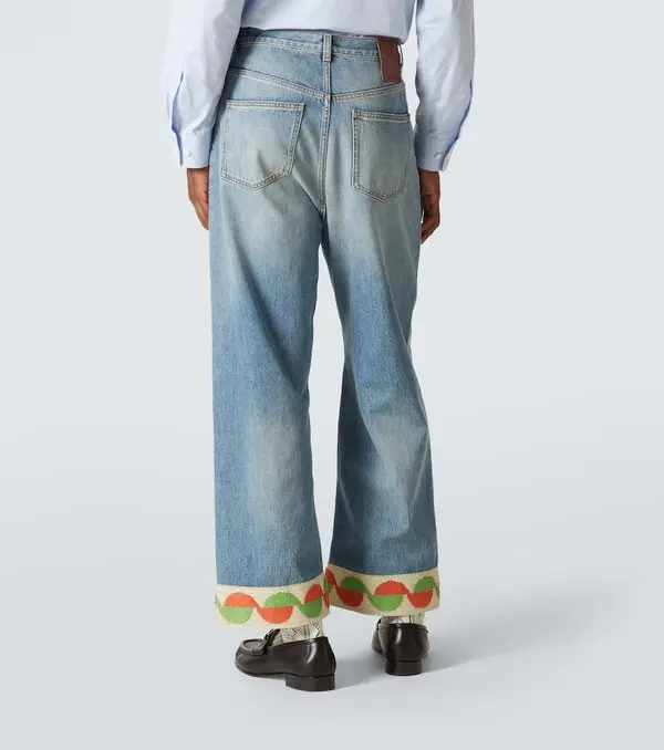Valentino Garavani Jacquard-trimmed Wide-leg Jeans