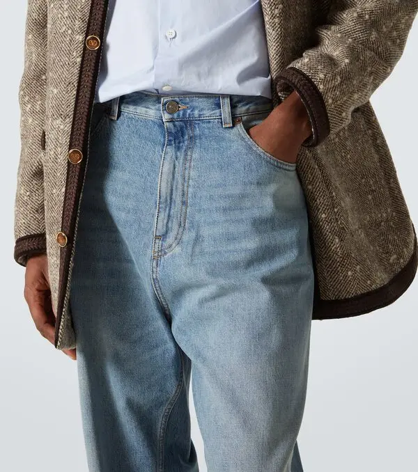 Valentino Garavani Jacquard-trimmed Wide-leg Jeans