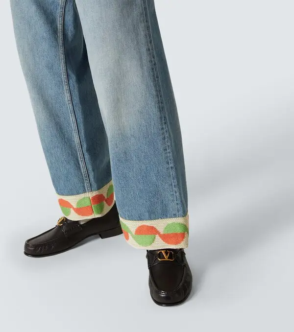 Valentino Garavani Jacquard-trimmed Wide-leg Jeans
