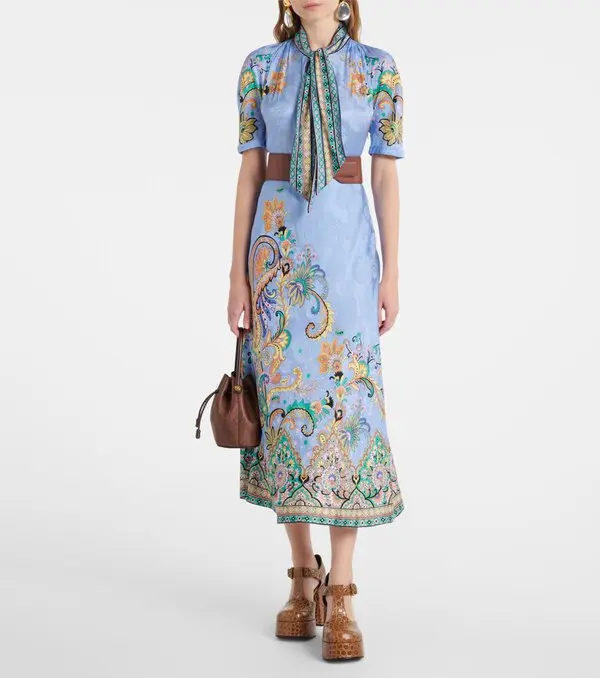 Etro Paisley Satin Midi Dress