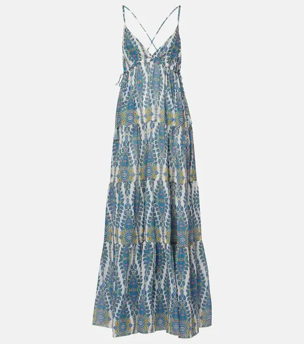 Etro Printed Tiered Maxi Dress - Blue